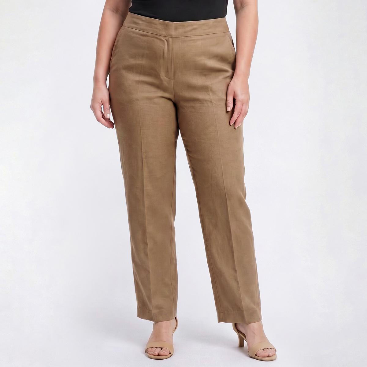 Kasper Plus Size Linen High-Rise Press-Pleat Wide-Leg Pants - Toasted Wheat